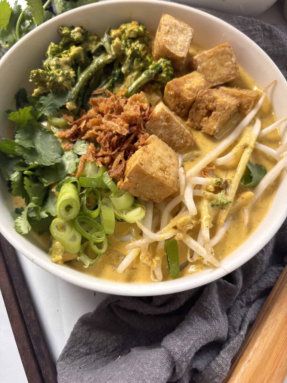 Curry Laksa Noodles With Crispy Tofu Recipe | Vegan | Under 30 Minutes