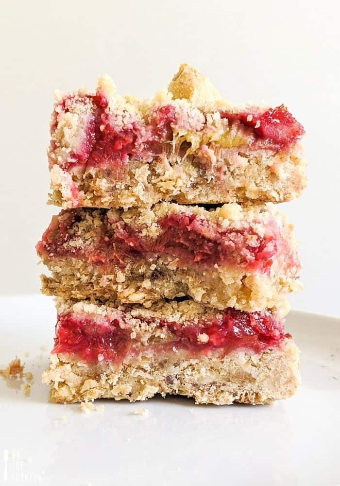 Vegan Raspberry Rhubarb Crumble Bars - By The Forkful