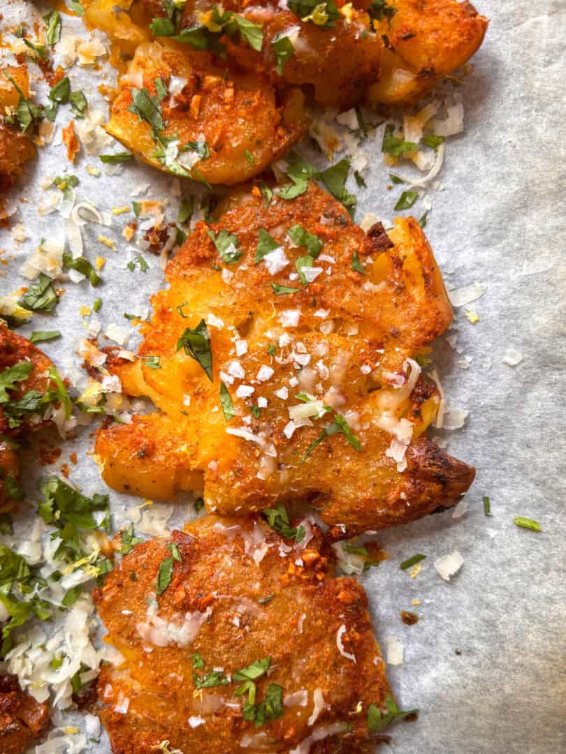 Paprika Smashed Potatoes with Lemon and Garlic Dip - By The Forkful